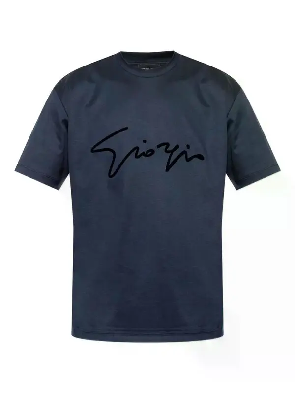 Giorgio Armani Signature-embroidered Cotton T-shirt - Blue