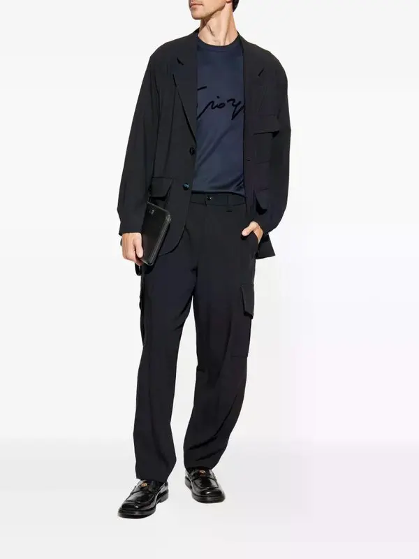 Giorgio Armani Signature-embroidered Cotton T-shirt - Blue