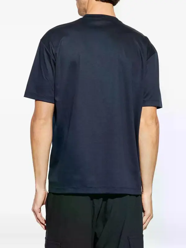 Giorgio Armani Signature-embroidered Cotton T-shirt - Blue