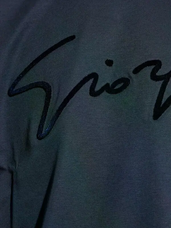 Giorgio Armani Signature-embroidered Cotton T-shirt - Blue