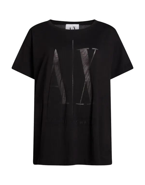 Armani Exchange Cotton And Polyester T-shirt With Logo Print - Black
