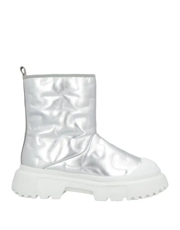 Hogan Padded Ankle Boots In Metallic Leather - Silver