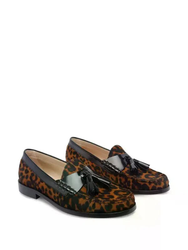 STUART WEITZMAN Tassel-embellished Leopard-print Loafers - Brown