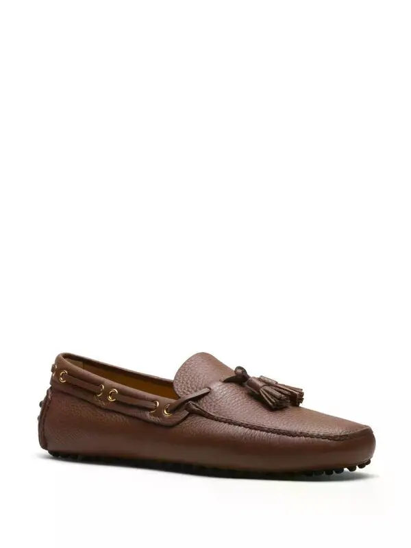 Car Shoe Tassel Leather Driving Shoes - Brown