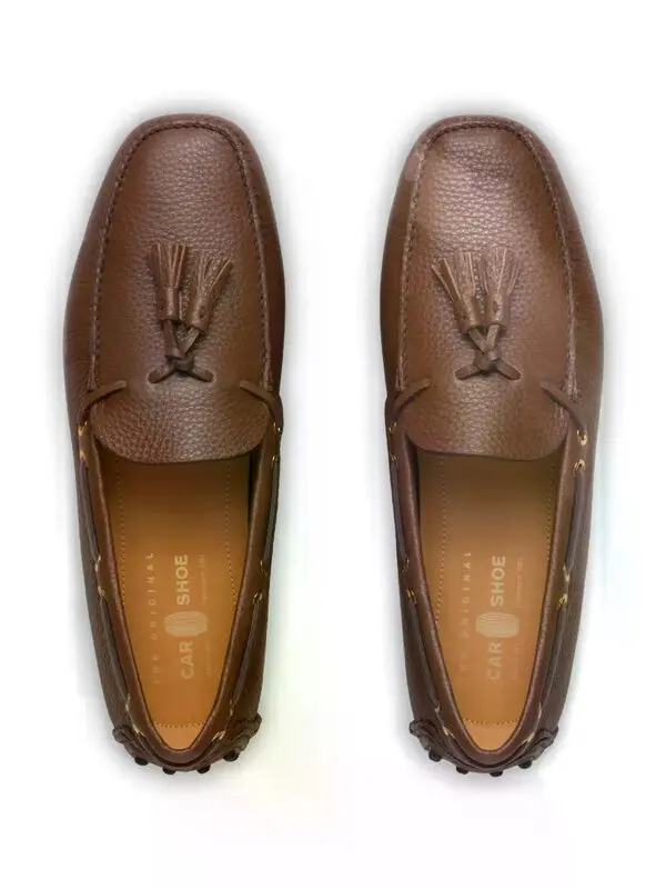 Car Shoe Tassel Leather Driving Shoes - Brown
