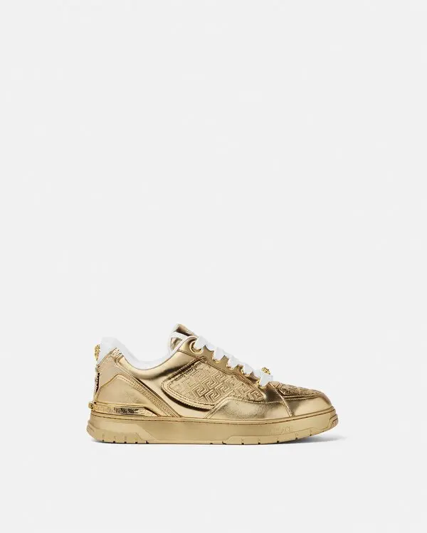 Versace Biggie Basket Metallic Sneakers - Gold