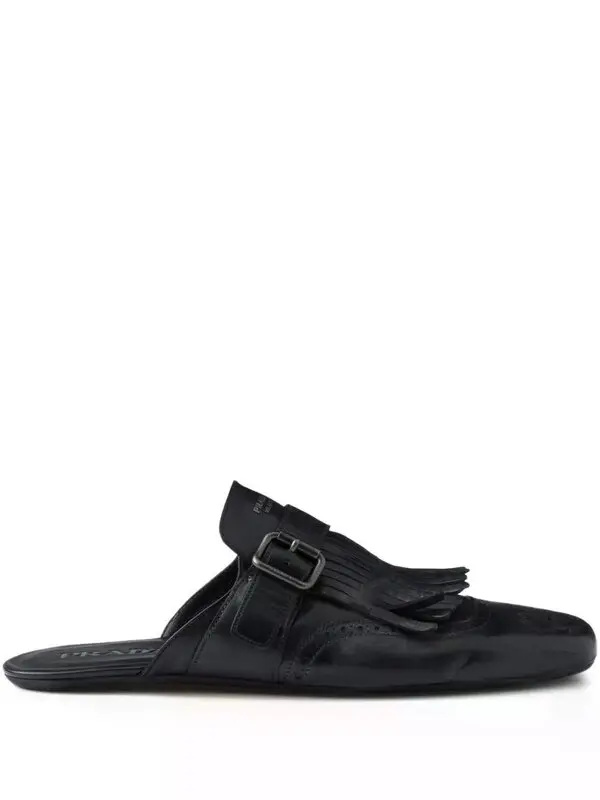 Prada Shuffle Fringed Leather Mules
