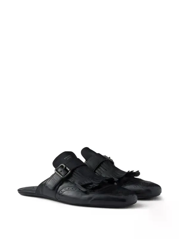 Prada Shuffle Fringed Leather Mules