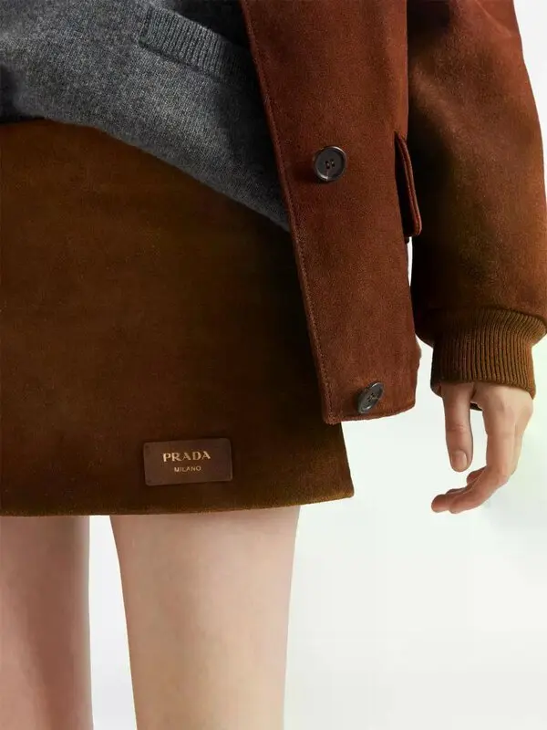 Prada Logo-patch Suede Miniskirt