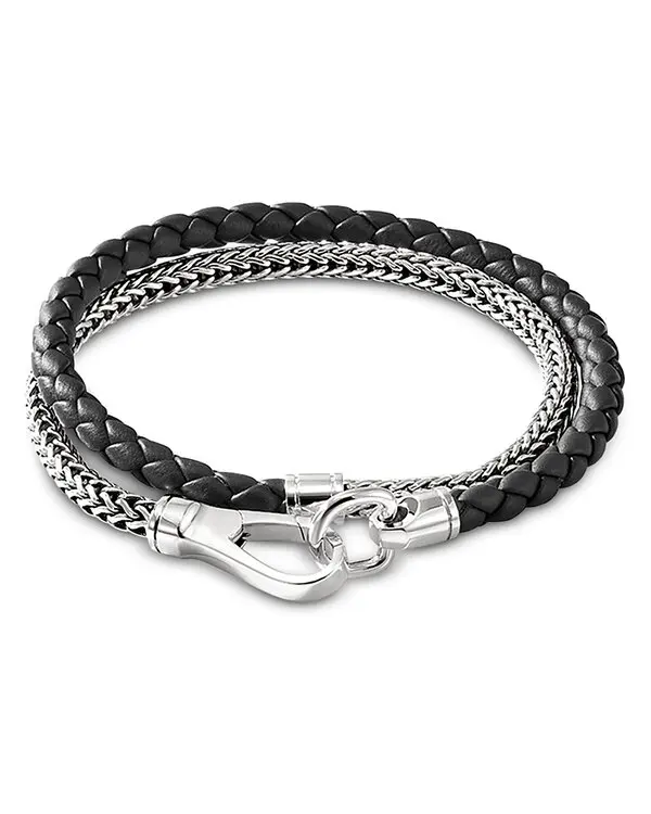 John Hardy Sterling Silver Icon Braided Leather Double Wrap Bracelet - Black