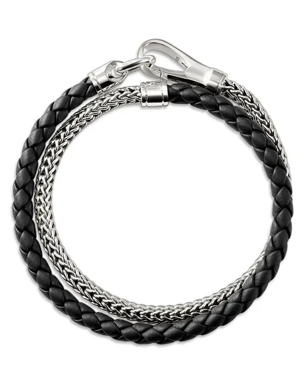 John Hardy Sterling Silver Icon Braided Leather Double Wrap Bracelet - Black