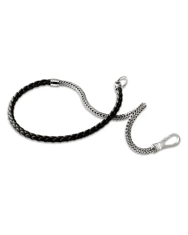 John Hardy Sterling Silver Icon Braided Leather Double Wrap Bracelet - Black