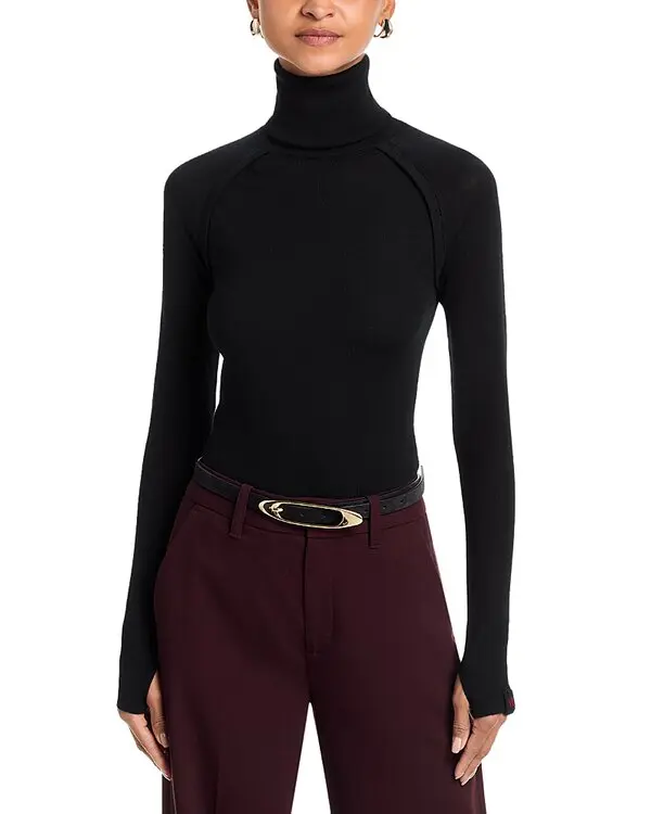 Victoria Beckham Merino Wool Ribbed Turtleneck Sweater - Black