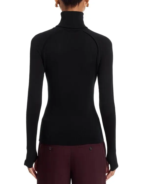 Victoria Beckham Merino Wool Ribbed Turtleneck Sweater - Black