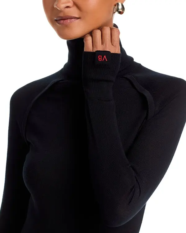 Victoria Beckham Merino Wool Ribbed Turtleneck Sweater - Black