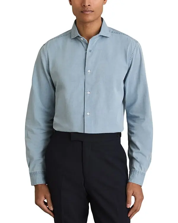 REISS Regular Fit Washed Chambray Button Front Shirt