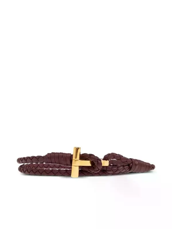 TOM FORD Braided Leather T-bar Bracelet - Red