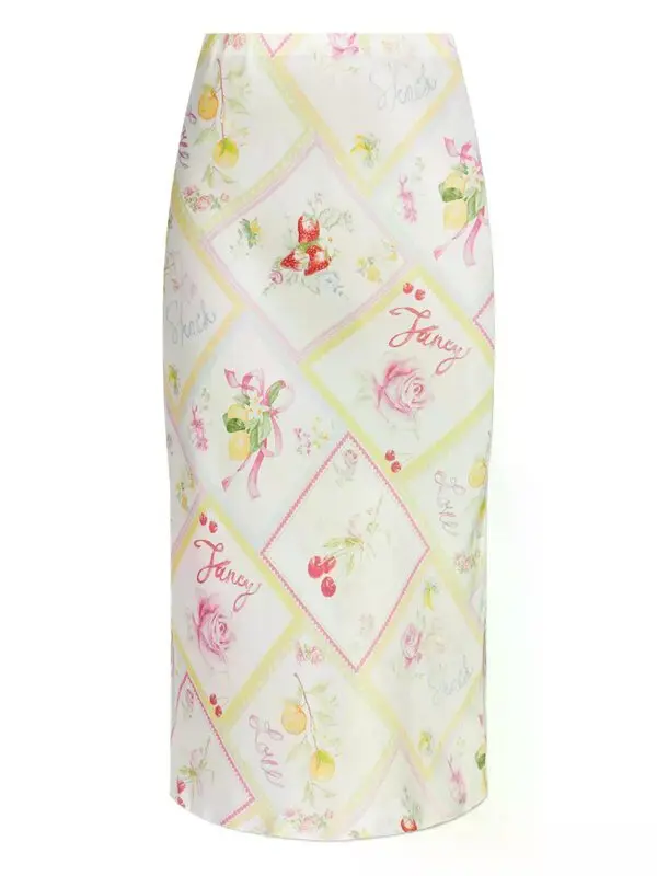 LoveShackFancy Fruit-print Bias-cut Skirt - Multicolour