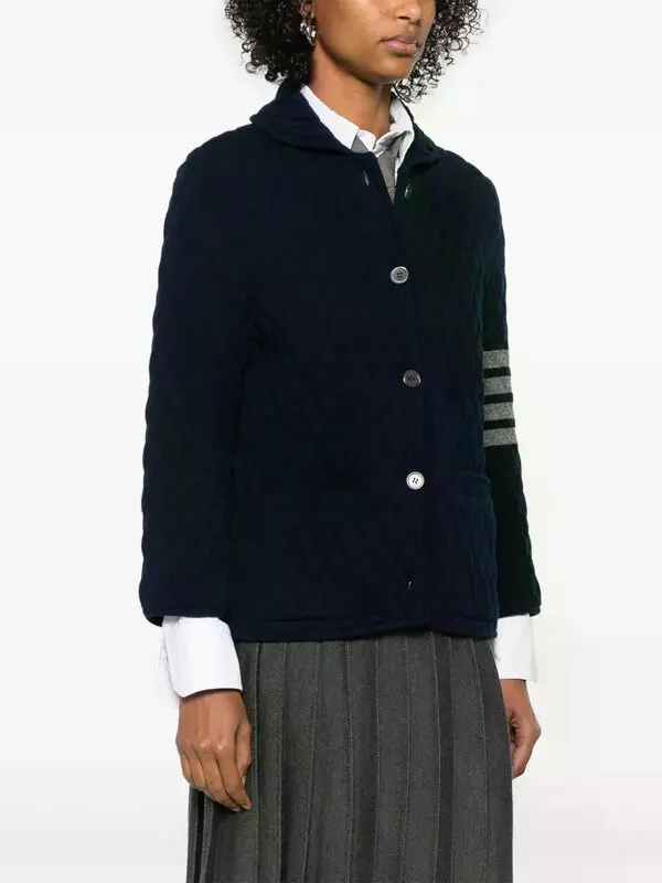 Thom Browne Quilted Merino Wool Jacquard 4-bar Work Jacket - Blue
