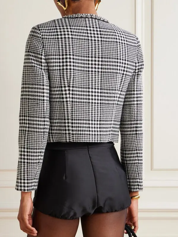 SELF-PORTRAIT Crystal-embellished Houndstooth Jacket - Gray