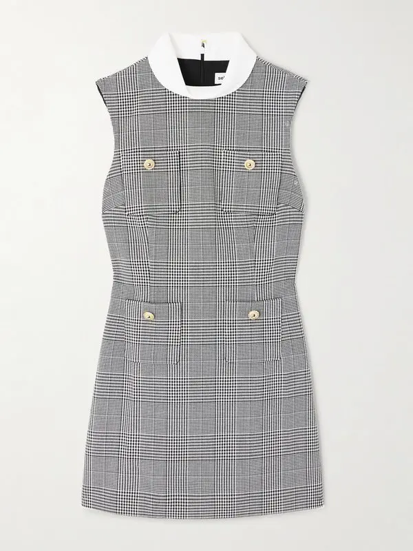 SELF-PORTRAIT Prince Of Wales Checked Tweed Mini Dress - Black
