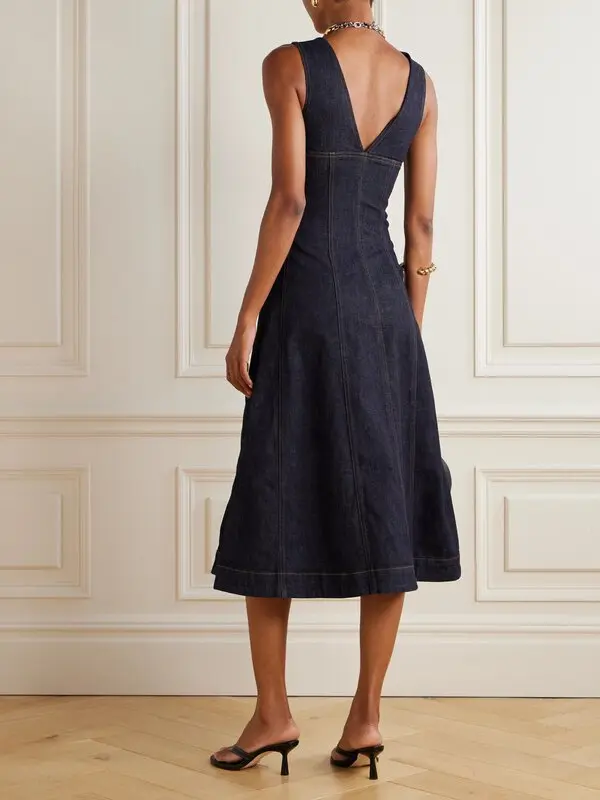 SELF-PORTRAIT Paneled Denim Midi Dress