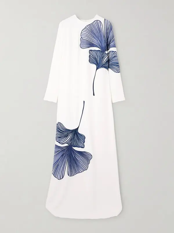 Costarellos Austie Embroidered Crepe Gown - White