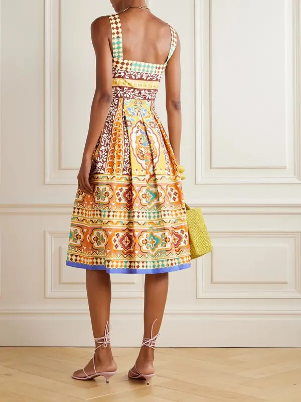 Etro Pleated Printed Cotton-poplin Midi Dress