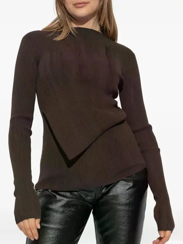 Rick Owens Ribbed Asymmetric Sweater - Brown