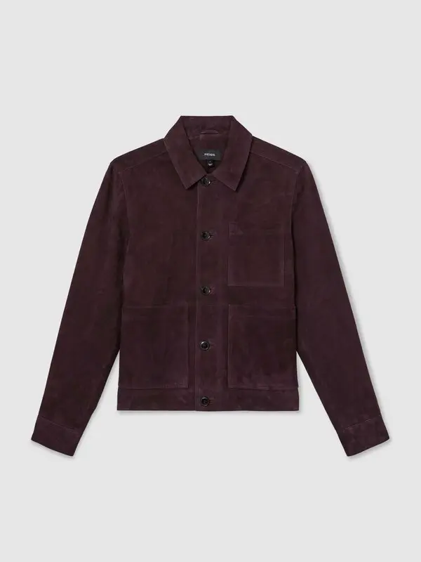 REISS Wilstead Suede Button-through Trucker Jacket - Red
