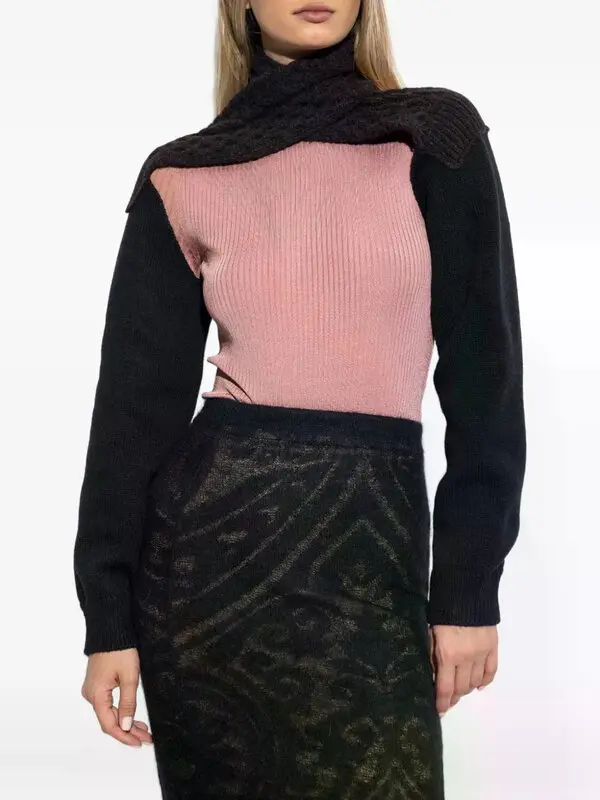 Fendi Cable-knit High Neck Long Sleeve Sweater