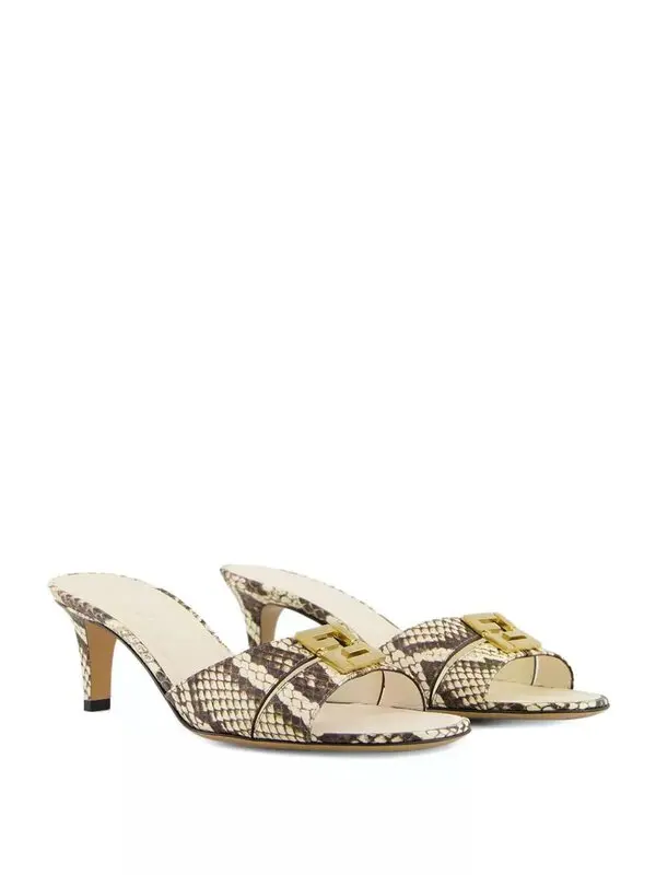 Fendi Snakeskin Print Leather Heeled Sandals