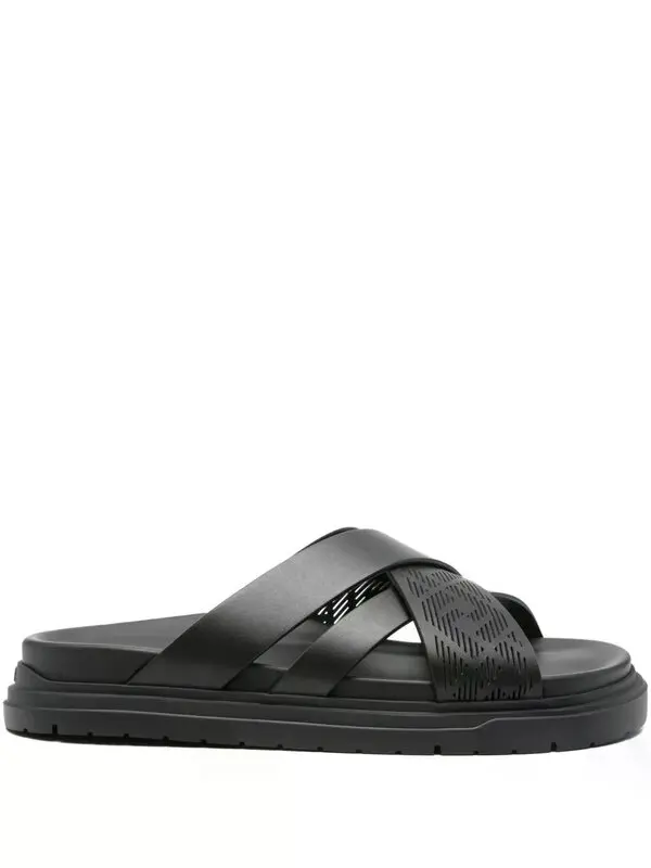 Fendi Cross-strap Leather Slides