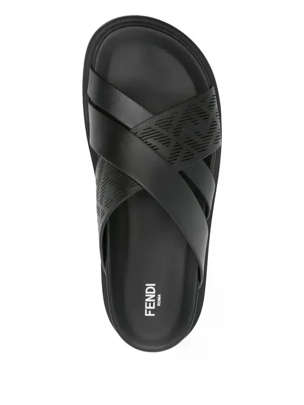 Fendi Cross-strap Leather Slides