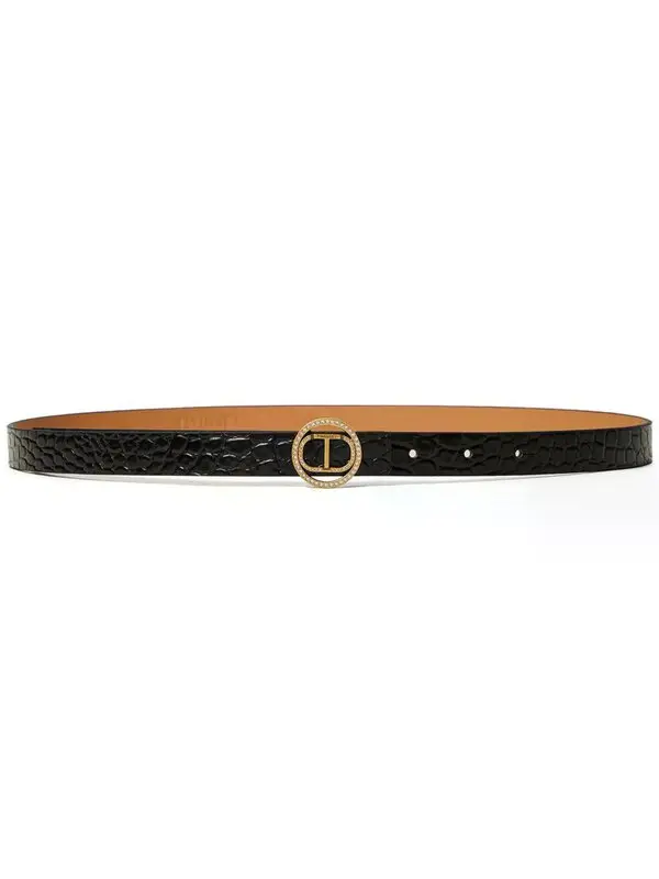 TWINSET Embossed Crocodile Leather Belt - Black