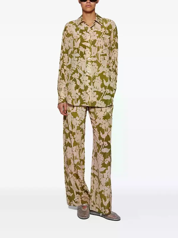 Victoria Beckham Floral-print Trousers - Green