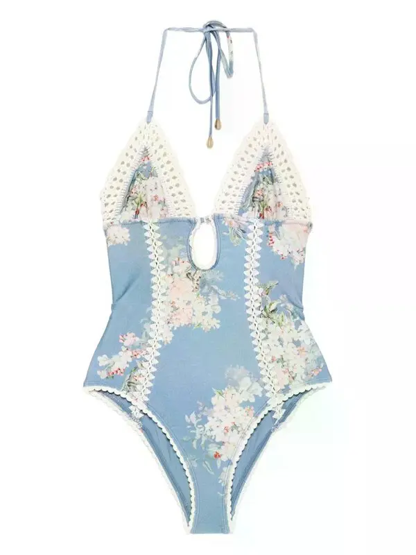 Zimmermann Cascadian Crochet-detail Swimsuit - Blue