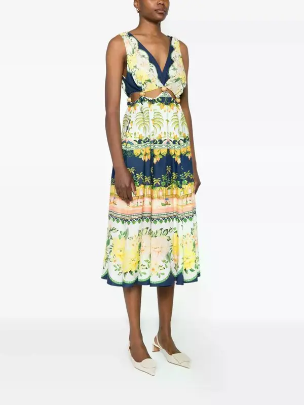 Farm Rio Floral Cut-out Midi Dress - Blue