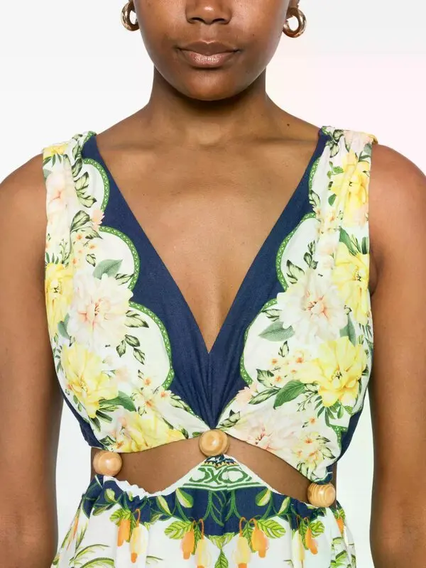 Farm Rio Floral Cut-out Midi Dress - Blue