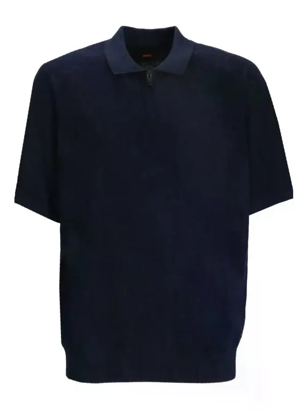 BOSS Zip-up Short-sleeve Polo Shirt - Blue