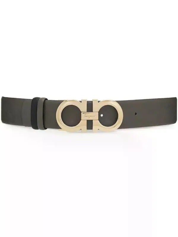 FERRAGAMO Gancini-buckle Reversible Leather Belt - Grey