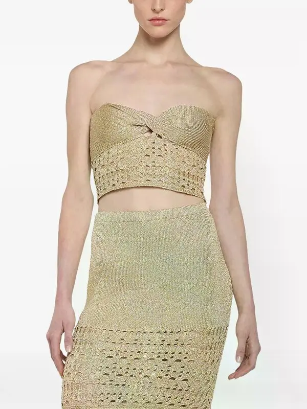 SIMONA CORSELLINI Metallic Crochet Strapless Top