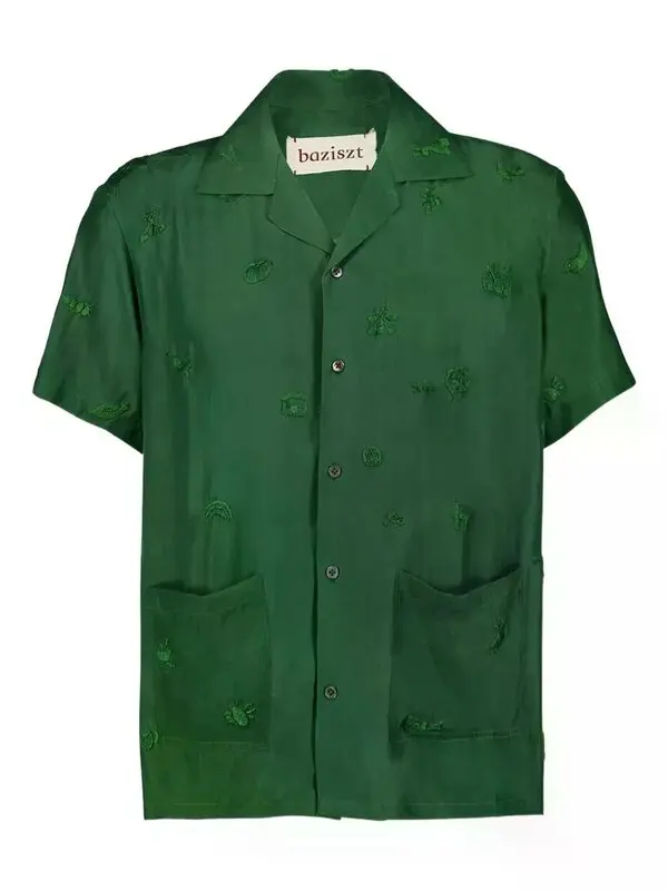 BAZISZT Embroidered Pocket Shirt - Green