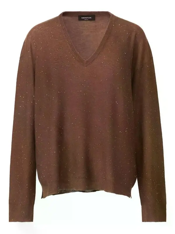 Fabiana Filippi Sequin-embellished V-neck Jumper - Brown
