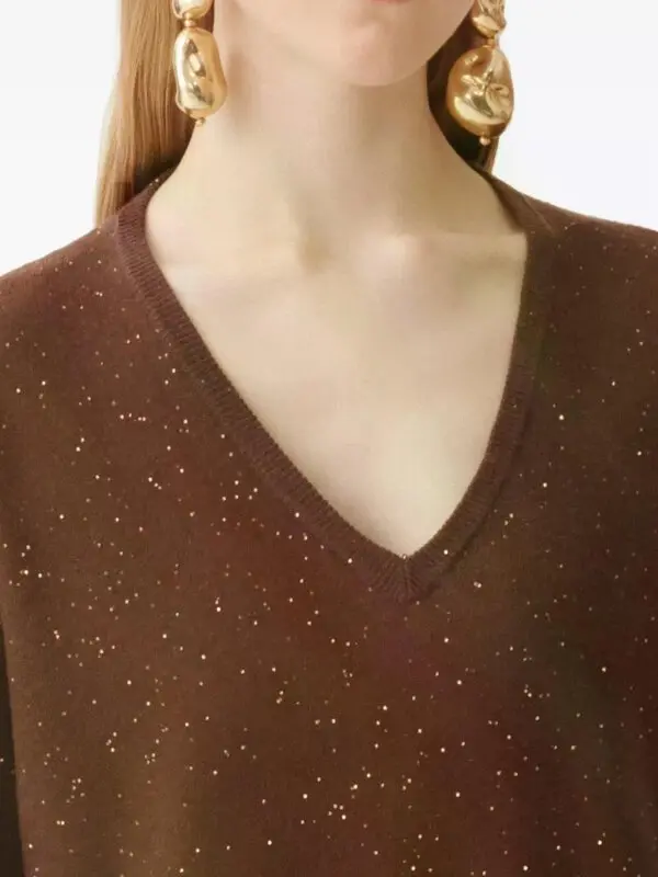 Fabiana Filippi Sequin-embellished V-neck Jumper - Brown