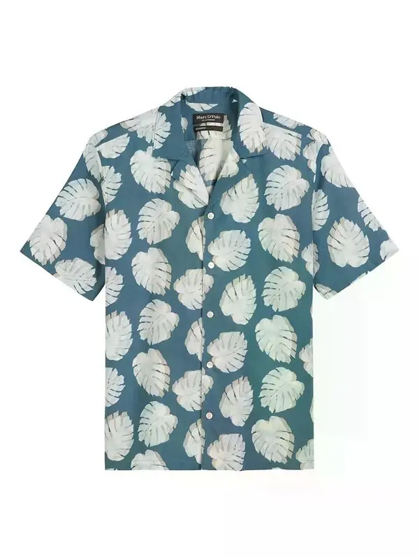 Marc O'polo Leaf-print Short-sleeves Shirt - Blue