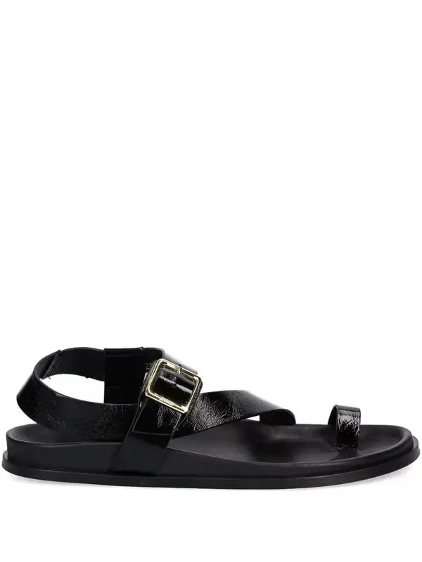 ALOHAS Leather Flat Sandals - Black
