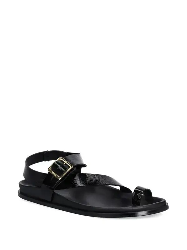 ALOHAS Leather Flat Sandals - Black