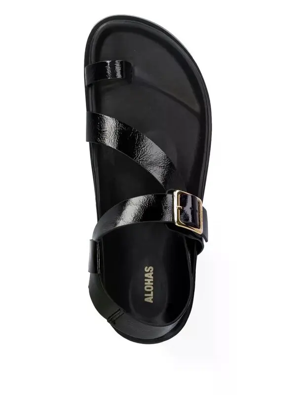 ALOHAS Leather Flat Sandals - Black