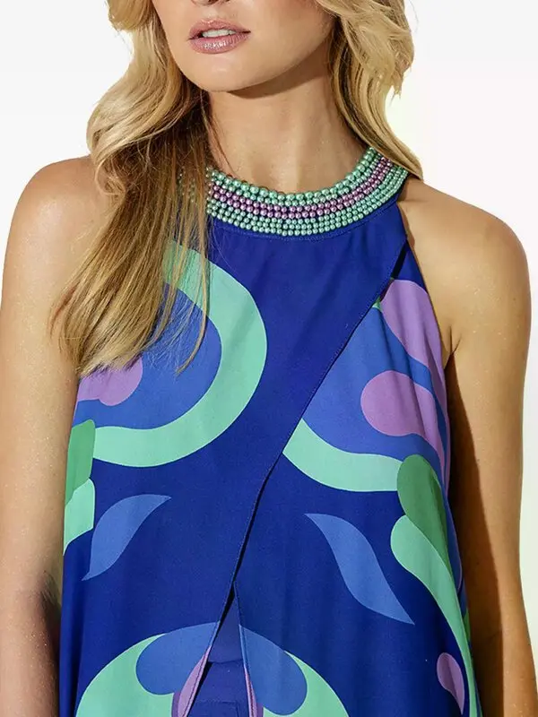 ALLURE Beaded-neckline Printed Top
